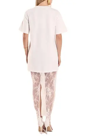 Endless Rose Mixed Media Cotton Knit & Lace T-shirt Dress - White