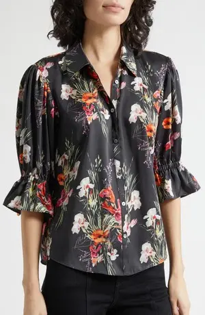 Cinq À Sept Fiona Iris Bouquet Button-up Top
