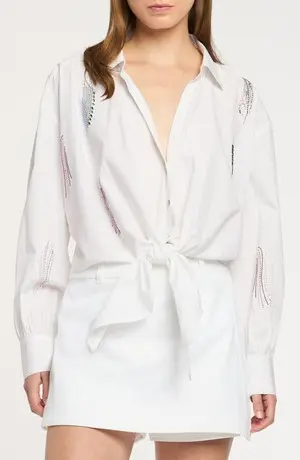 Cinq À Sept Marianna Paillette Whirl Stretch Poplin Button-up Shirt - White