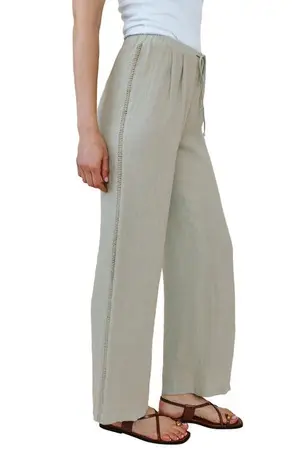 Bella Dahl Wide Leg Linen Pants - Green Tea