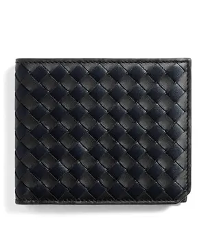 Bottega Veneta Leather Intrecciato Piccolo Bifold Wallet Grey