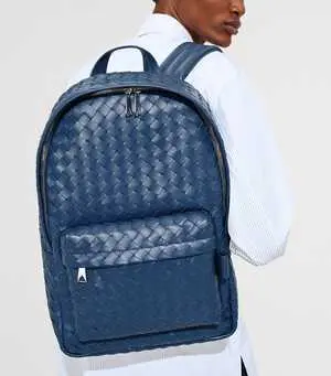 Bottega Veneta Calfskin Intrecciato Backpack - Blue