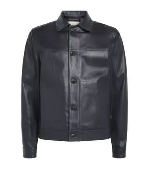 Jacob Cohen Leather Trucker Jacket - Navy
