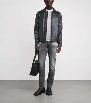 Jacob Cohen Leather Trucker Jacket - Navy