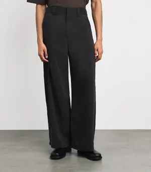 LEMAIRE Silk-blend Wide-leg Trousers - Black