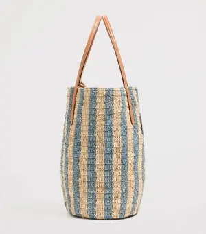 Valentino Garavani Straw Vlogo Signature Bucket Bag - Blue