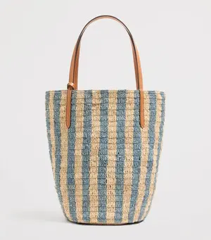 Valentino Garavani Straw Vlogo Signature Bucket Bag - Blue