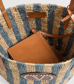 Valentino Garavani Straw Vlogo Signature Bucket Bag - Blue