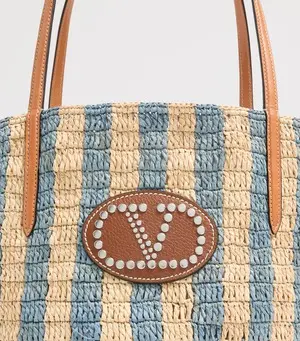 Valentino Garavani Straw Vlogo Signature Bucket Bag - Blue