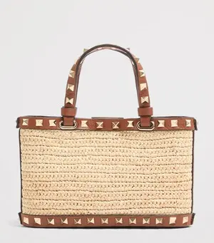 Valentino Garavani Straw Rockstud Top-handle Bag