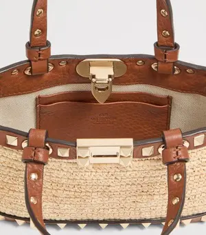 Valentino Garavani Straw Rockstud Top-handle Bag