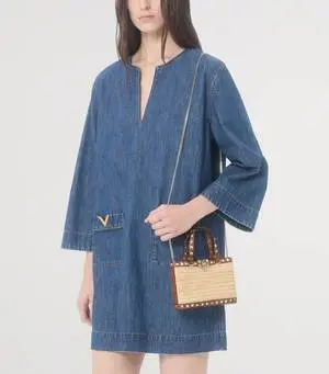 Valentino Garavani Straw Rockstud Top-handle Bag