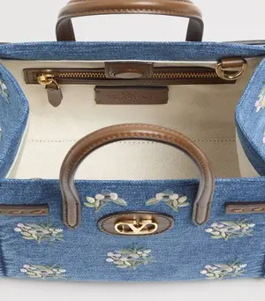Valentino Garavani Small Embroidered Antibes Top-handle Bag - Blue