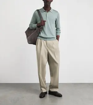 Brioni Cashmere-silk Long-sleeve Polo Shirt - Grey