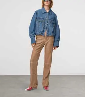 Loewe Frayed Leather Straight Leg Trousers