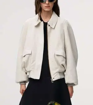 Loewe Leather-blend Bomber Jacket - Grey