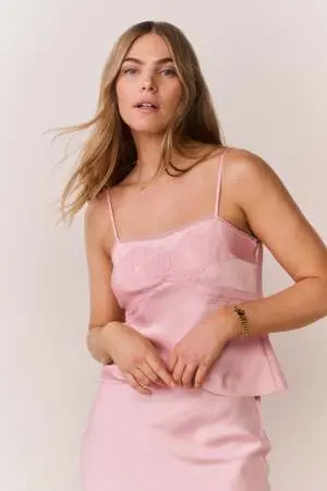 LoveShackFancy Arise Lace Bow Satin Camisole - Black