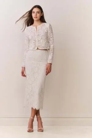 LoveShackFancy Ilse Lace Midi Pencil Skirt