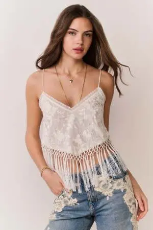 LoveShackFancy Annemarie Fringe Crop Top