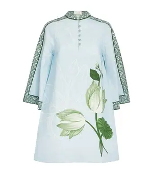 Verandah Cotton-hemp Floral Mini Dress - Blue