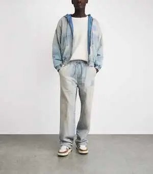 Amiri Denim Drawstring Wide-leg Trousers - Blue