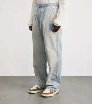 Amiri Denim Drawstring Wide-leg Trousers - Blue