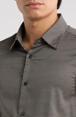 Emporio Armani Bird's Eye Stretch Button-up Shirt - Solid Black