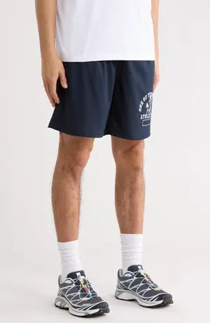 ONE OF THESE DAYS Mustang Athletics Mesh Drawstring Shorts - Navy
