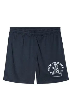 ONE OF THESE DAYS Mustang Athletics Mesh Drawstring Shorts - Navy