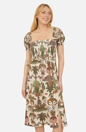YUMI Cotton Safari Print Midi Dress