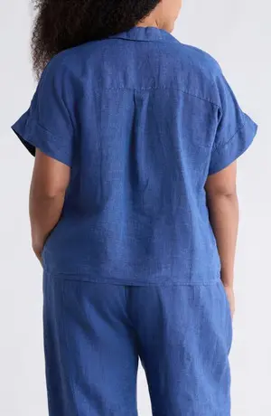 Eileen Fisher Notch Collar Organic Linen Button-up Shirt