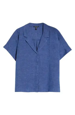 Eileen Fisher Notch Collar Organic Linen Button-up Shirt