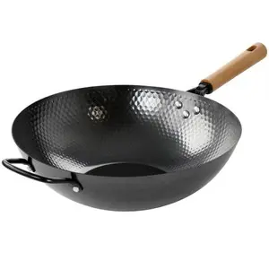 OSTER Bressler 13.5in Nonstick Carbon Steel Wok With Wooden Handle - Black