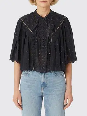 Isabel Marant Étoile Polka Dot Cotton Top With Pussybow Collar - Black