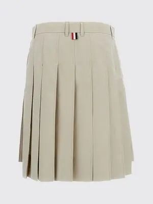 Thom Browne Pleated Skirt With Striped Trim - Beige