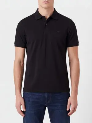 Emporio Armani Slim Fit Lyocell Blend Polo Shirt With Concealed Placket - Black