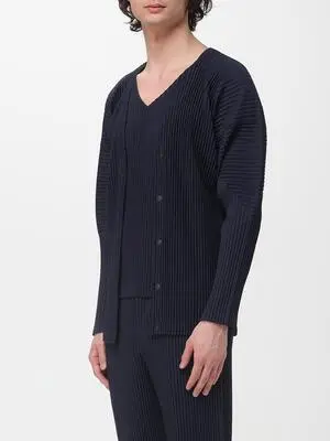 Issey Miyake Pleated V-neck Cardigan - Blue