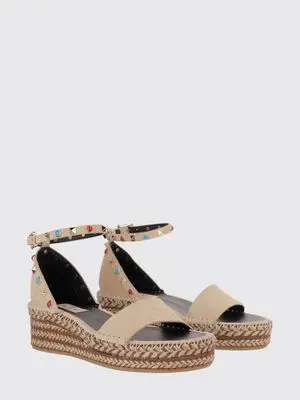 Valentino Garavani Studded Espadrille Wedge Sandals - Beige