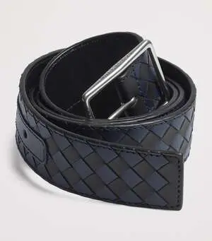 Bottega Veneta Leather Intrecciato Piccolo Belt - Grey