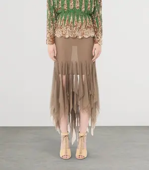 Valentino Garavani Silk Ruffle-embroidered Midi Skirt - Brown