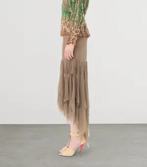 Valentino Garavani Silk Ruffle-embroidered Midi Skirt - Brown