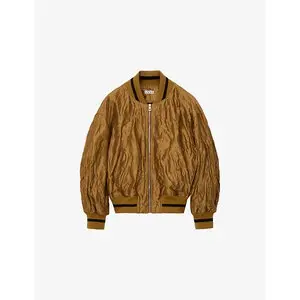 Loewe Woven Bomber Jacket With Crinkled Texture And Striped Trim - Toffee
