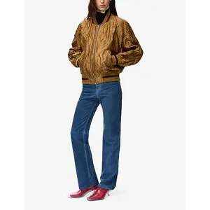Loewe Woven Bomber Jacket With Crinkled Texture And Striped Trim - Toffee