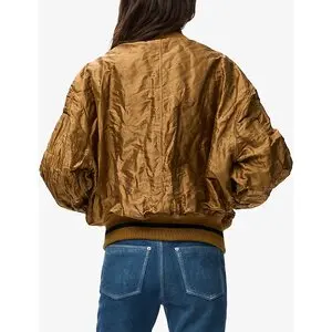 Loewe Woven Bomber Jacket With Crinkled Texture And Striped Trim - Toffee