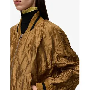 Loewe Woven Bomber Jacket With Crinkled Texture And Striped Trim - Toffee