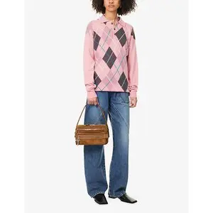 JW Anderson X Pringle Argyle Wool Polo Jumper - Bubblegum