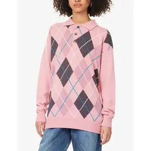 JW Anderson X Pringle Argyle Wool Polo Jumper - Bubblegum