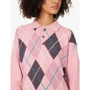 JW Anderson X Pringle Argyle Wool Polo Jumper - Bubblegum