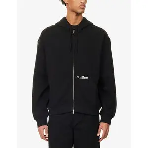 Carhartt Work In Progress Relaxed-fit Embroidered-logo Cotton Hoodie - Black