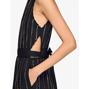 Sandro Rhinestone Cut-out Cotton Maxi Dress